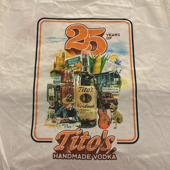 Tops | White Short Sleeve Soft Tshirt Branded 25 Years Titos Vodka ...